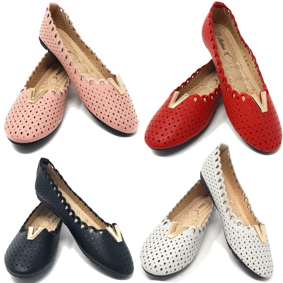 Victoria K | Shoes | Women Laser Cut Ballet Flats B2855 Red | Poshmark